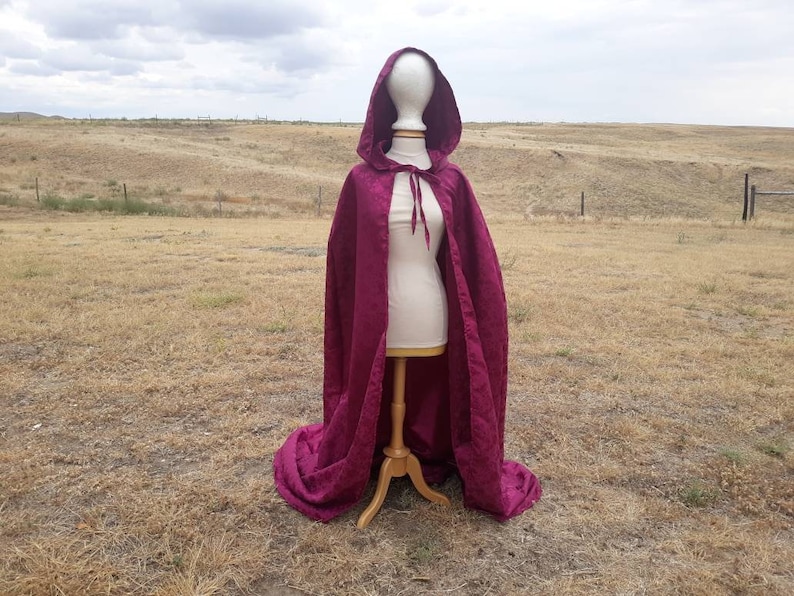 Burgundy Floral Brocade Hooded Cloak Wedding Cape Medieval - Etsy