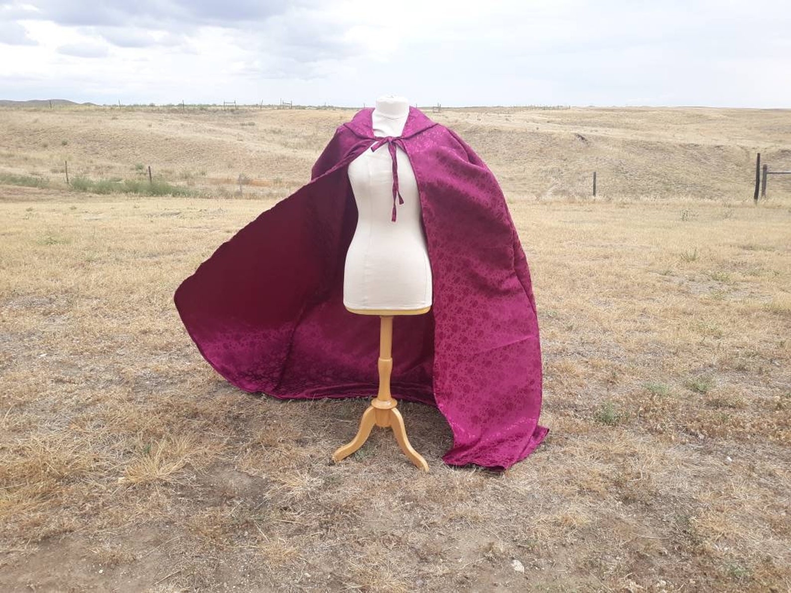 Burgundy Floral Brocade Hooded Cloak Wedding Cape Medieval - Etsy