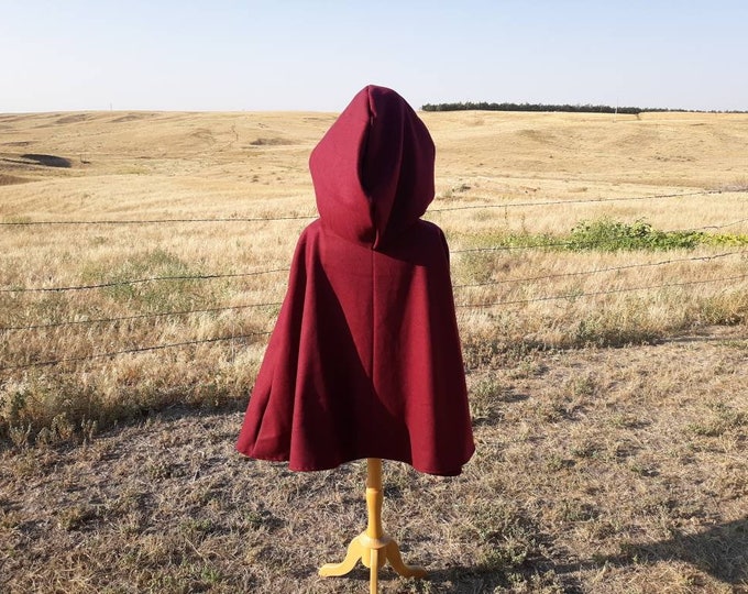 Wine Wool Hooded Cloak Halloween Costume Burgundy Wedding Cape Adult ...
