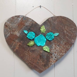 Large Rusty Tin Heart With Flowers Folk Art Antique Tin Upcycled From ...