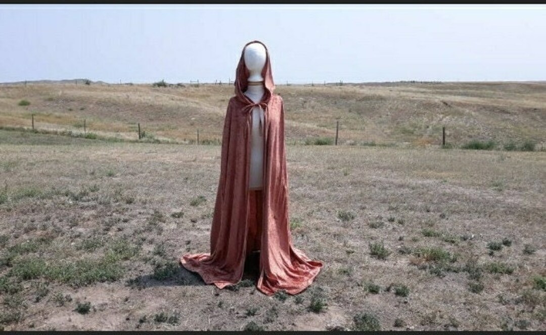 Copper Rust Hooded Cloak Brown Crushed Velvet Cape Renaissance Clothing ...