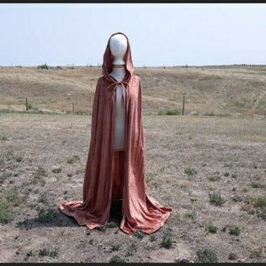 Copper Rust Hooded Cloak Brown Crushed Velvet Cape Renaissance Clothing ...