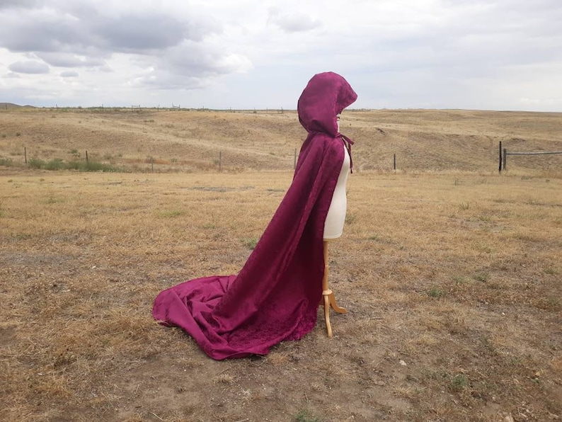 Burgundy Floral Brocade Hooded Cloak Wedding Cape Medieval - Etsy