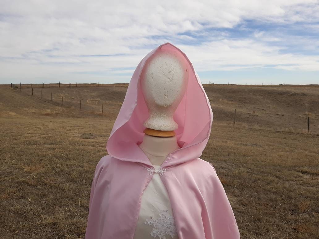 Pink Satin Hooded Cloak Bridal Cape Wedding Veil Renaissance Clothing ...