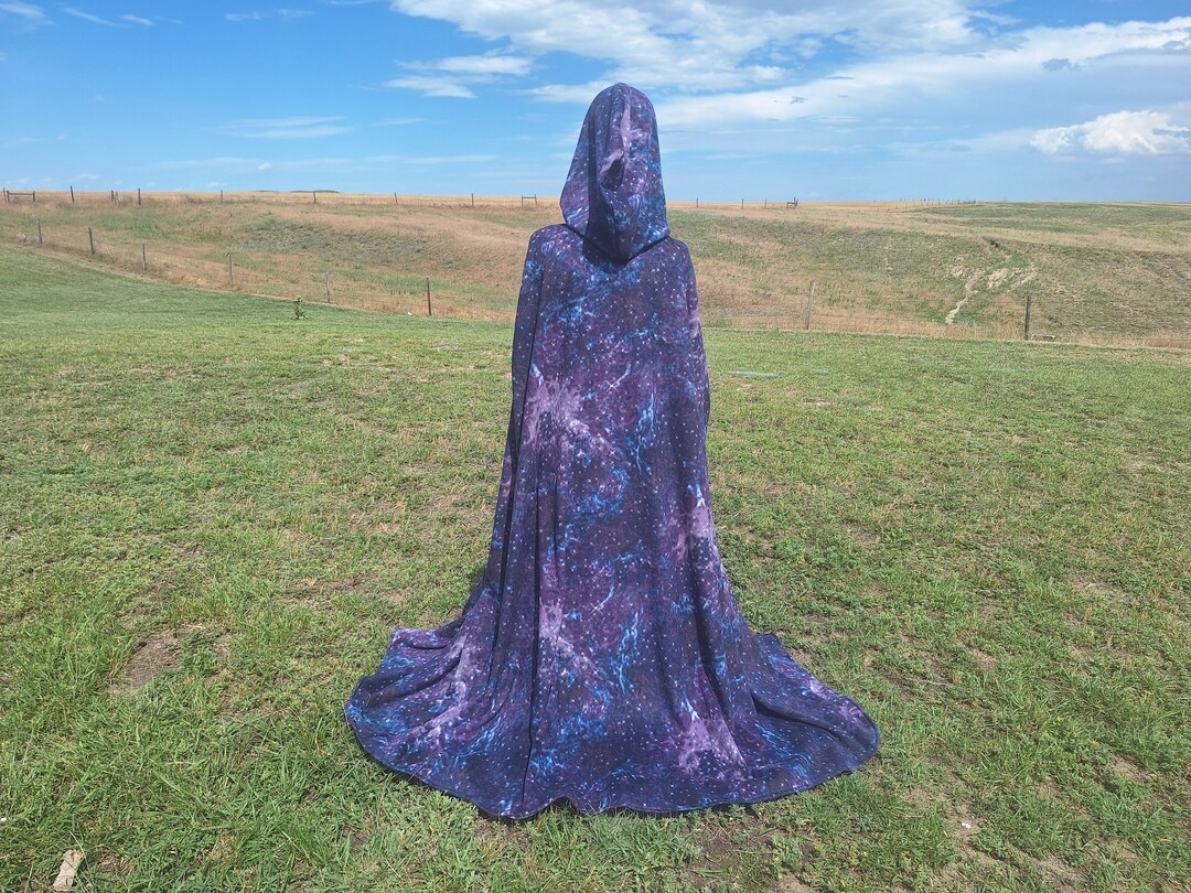 Purple Galaxy Celestial Hooded Cloak Halloween Adult Costume Magic Cape ...