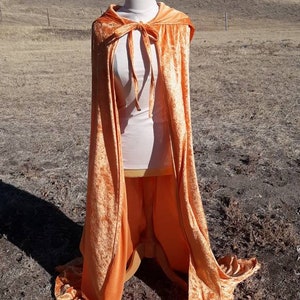 Orange Cloak Halloween Costume Hooded Cape Velvet Renaissance Mardis ...