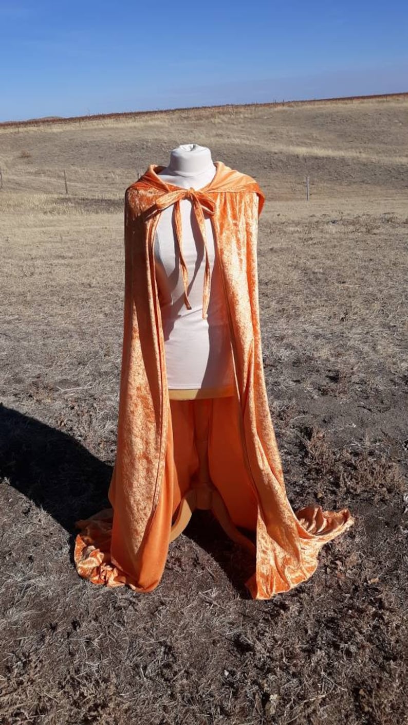 Orange Cloak Halloween Costume Hooded Cape Velvet Renaissance | Etsy