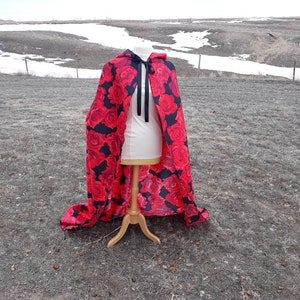 Black Red Floral Mikado Rose Hooded Cape Valentine's Day Gothic Wedding ...