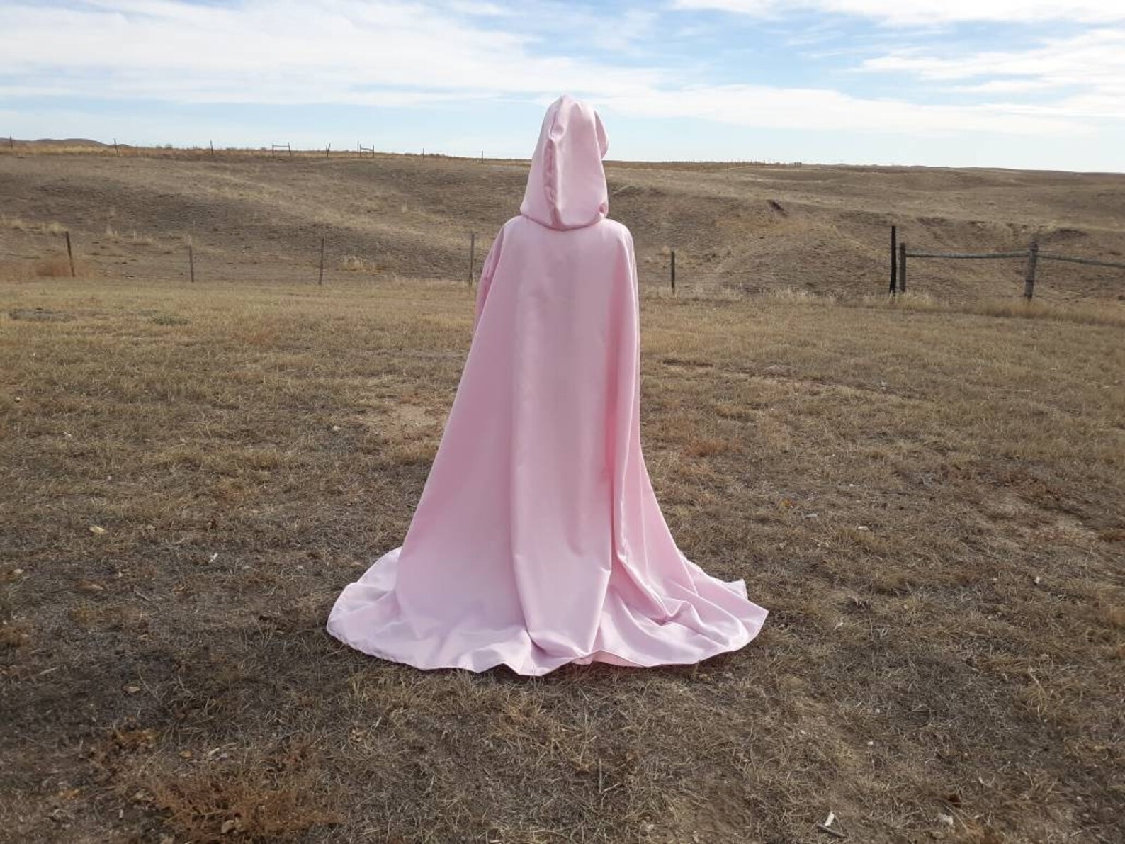 Pink Satin Hooded Cloak Bridal Cape Wedding Veil Renaissance Clothing ...