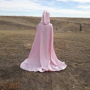 Pink Satin Hooded Cloak Bridal Cape Wedding Veil Renaissance Clothing ...