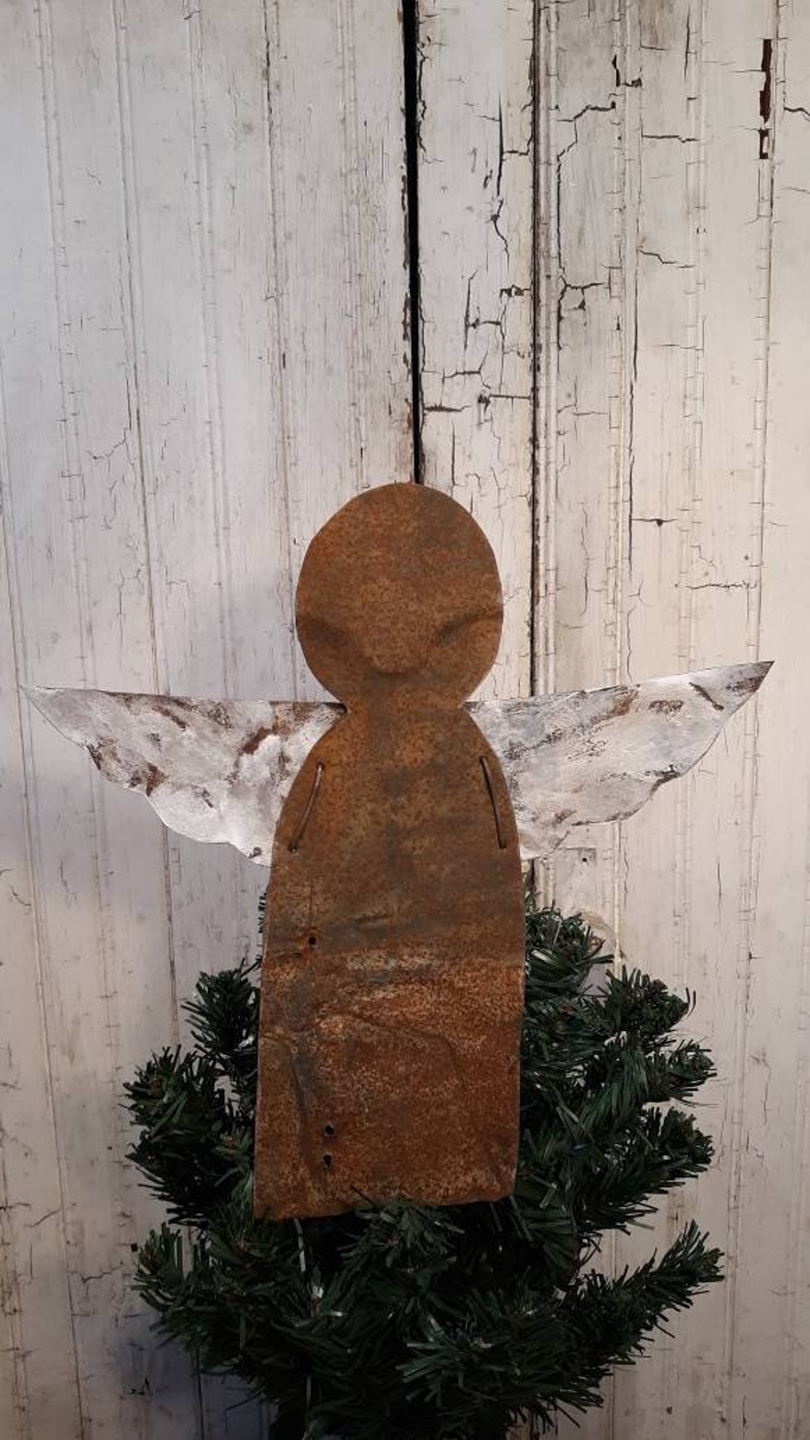 Angel Christmas Tree Topper Antique Tin Rustic Farmhouse Decor | Etsy