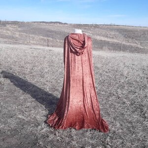 Copper Rust Hooded Cloak Brown Crushed Velvet Cape Renaissance Clothing ...