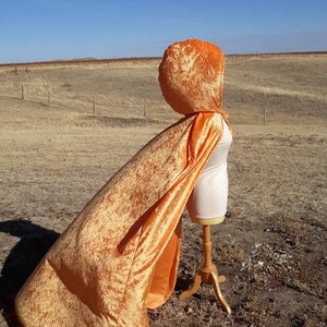 Orange Cloak Halloween Costume Hooded Cape Velvet Renaissance Mardis ...