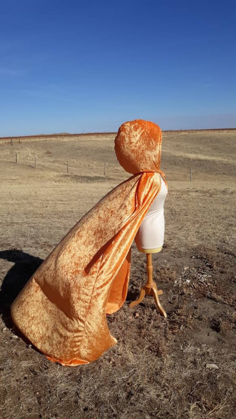 Orange Cloak Halloween Costume Hooded Cape Velvet Renaissance | Etsy