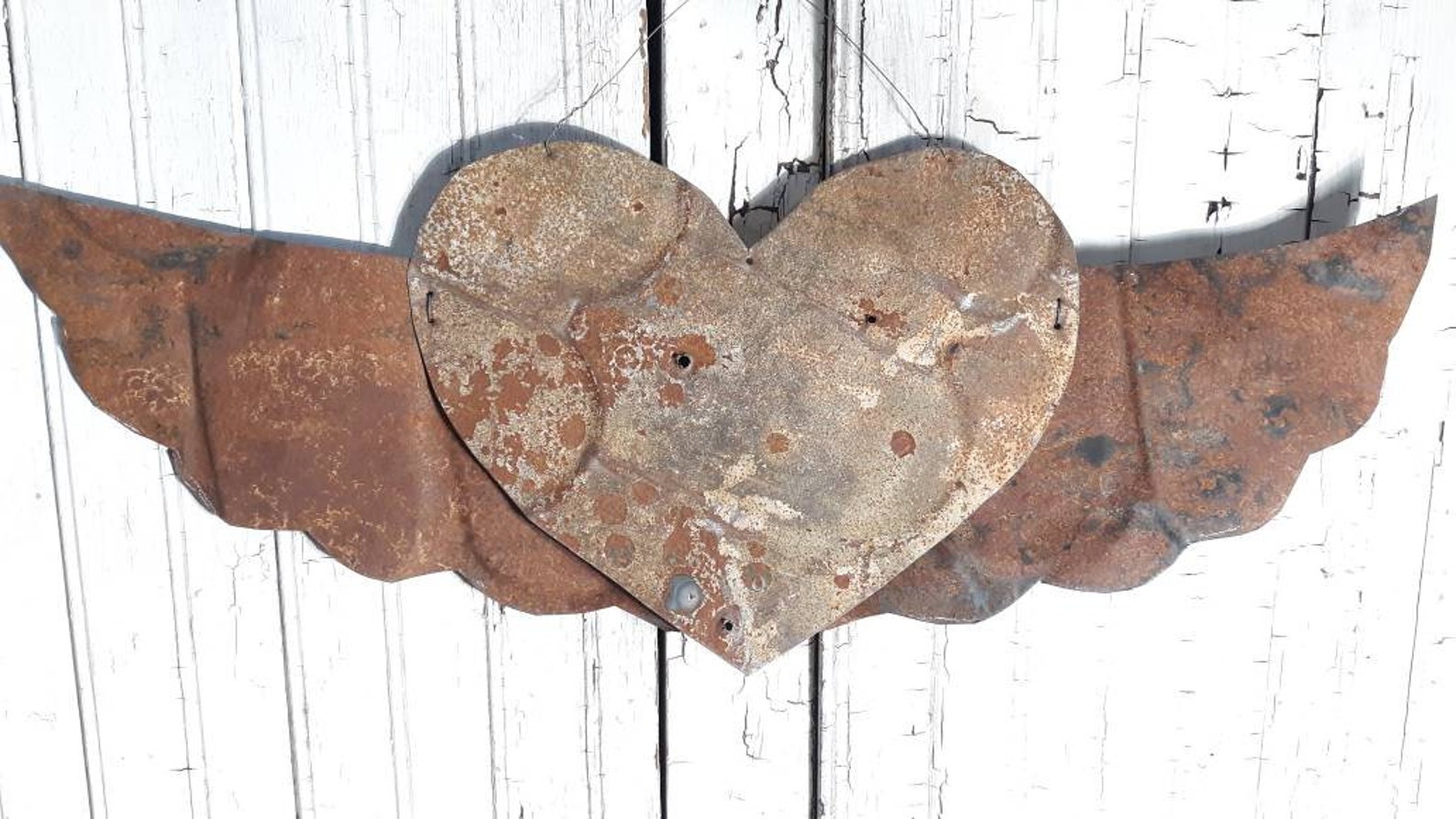 Rusty Tin Heart With Wings Antique Tin Upcycled From Barn Roof - Etsy
