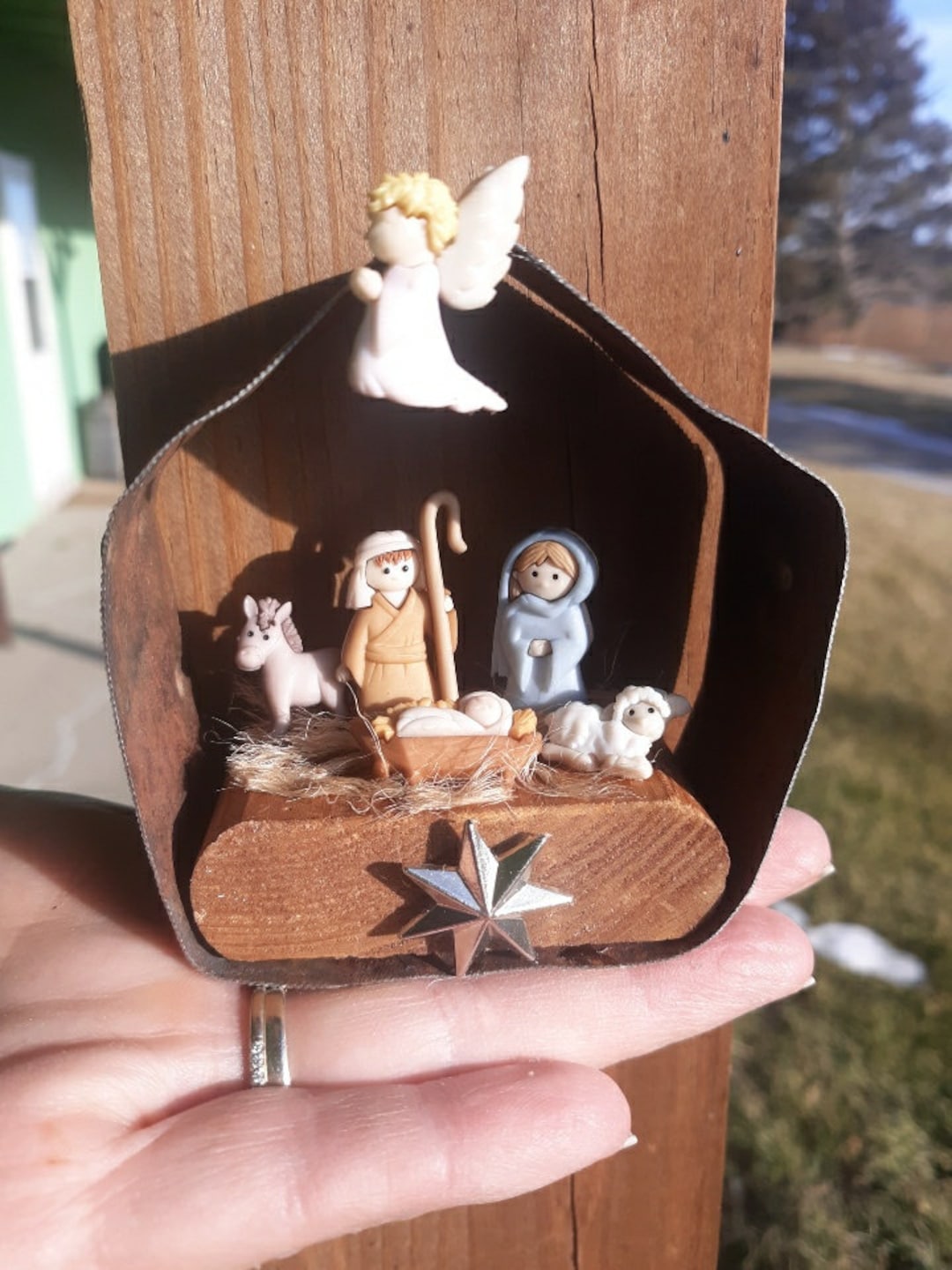 Mini Nativity Scene Christmas Manger Miniture Jesus Mary Joseph Creche ...