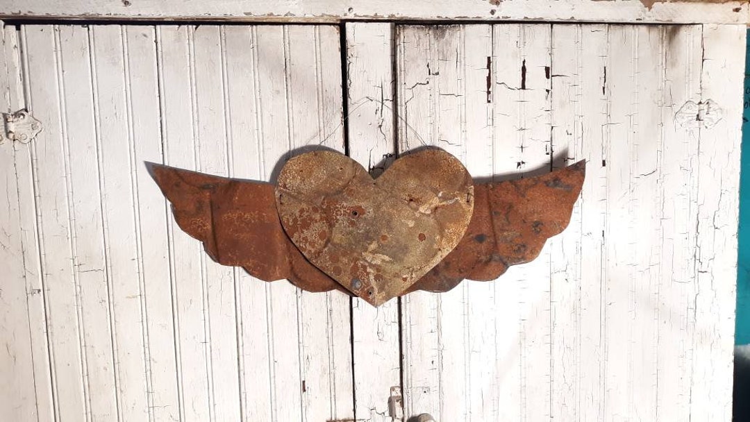 Rusty Tin Heart With Wings Antique Tin Upcycled From Barn Roof Wedding ...