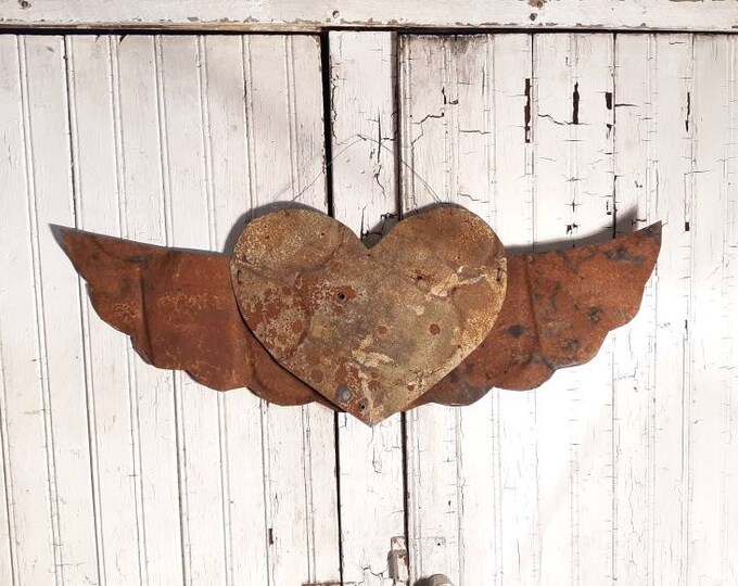 Rusty Tin Heart With Wings Antique Tin Upcycled From Barn Roof Wedding ...
