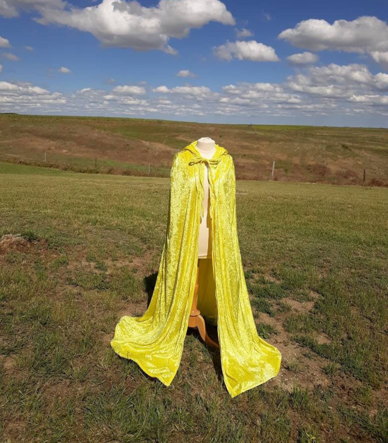 Yellow Velvet Hooded Cape Superhero Bumblebee Halloween Costume ...