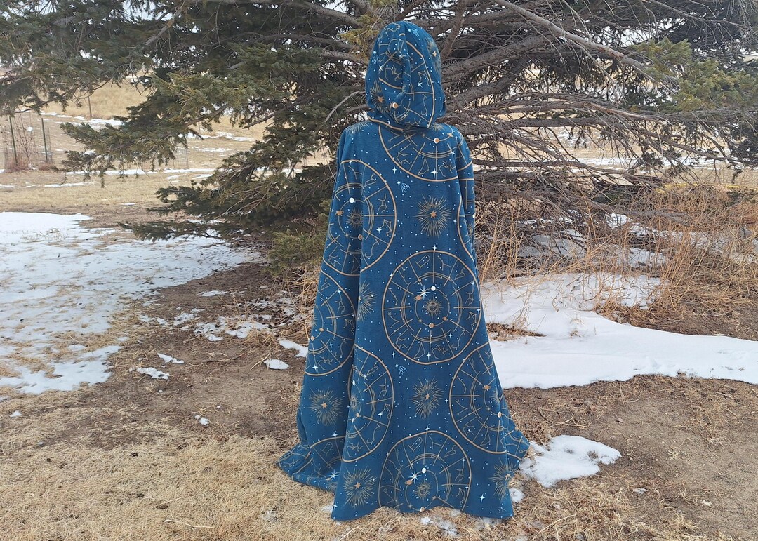 Teal Celestial Fleece Hooded Magic Cloak Blue Green Halloween Adult ...