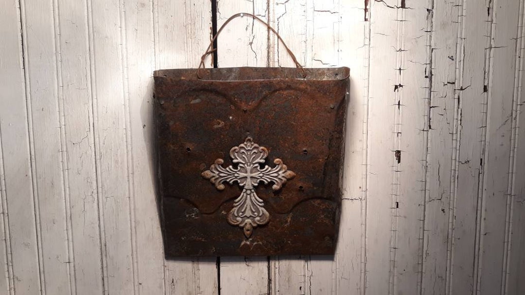 Rustic Tin Wall Pocket Antique Tin Upcycled From Barn Roof - Etsy
