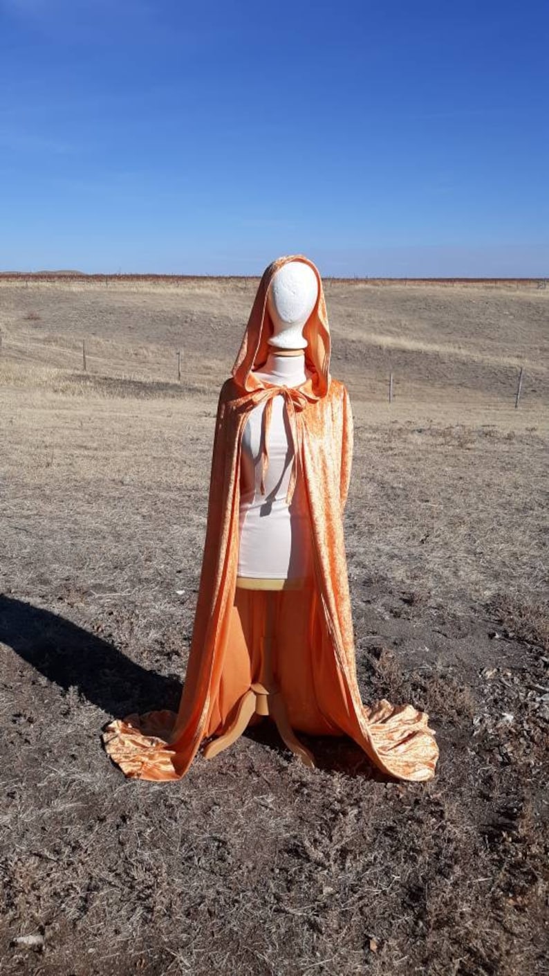 Orange Cloak Halloween Costume Hooded Cape Velvet Renaissance | Etsy
