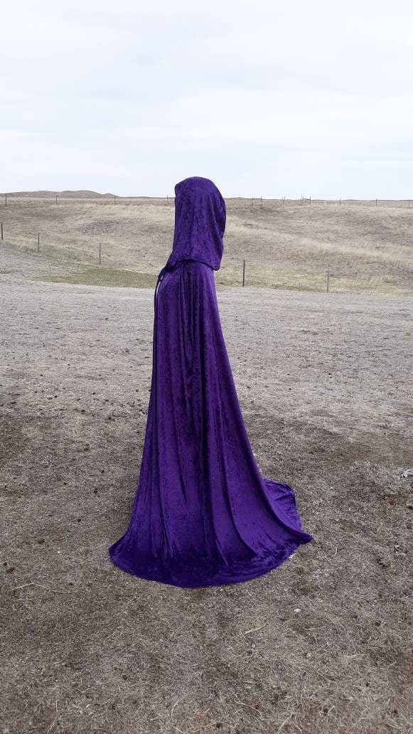 Purple Velvet Halloween Cloak Renaissance Costume Medieval Wedding Cape ...