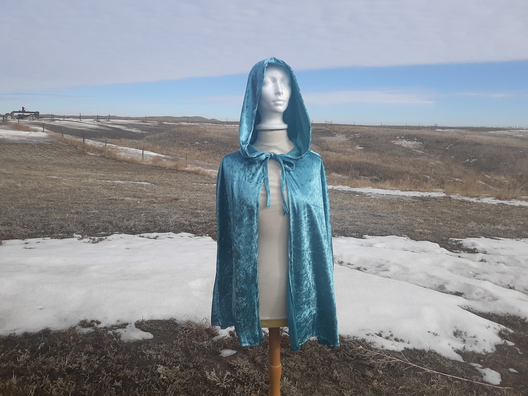 Turquoise Cape Hooded Bridal Cloak Medieval Renaissance Wedding Mardi ...