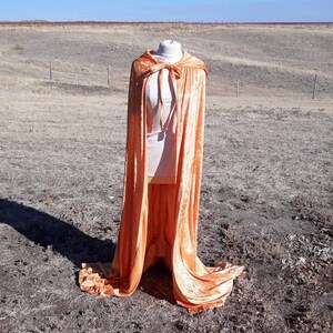 Orange Cloak Halloween Costume Hooded Cape Velvet Renaissance Mardis ...
