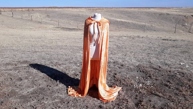 Orange Cloak Halloween Costume Hooded Cape Velvet Renaissance | Etsy