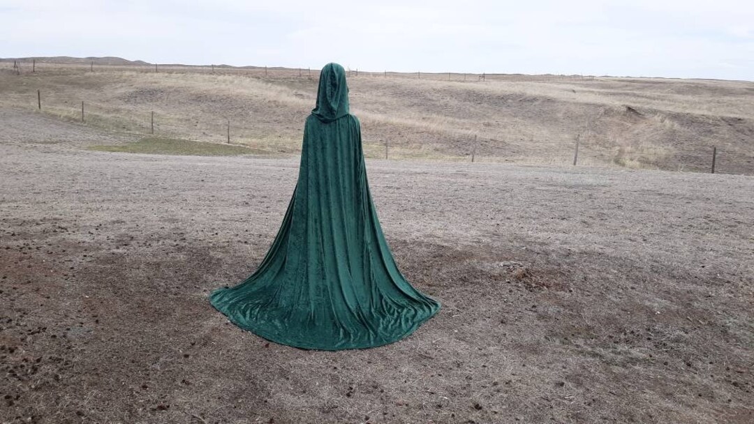 Green Velvet Hooded Cloak Wedding Gothic Merlin Medieval Costume ...