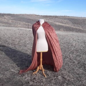Copper Rust Hooded Cloak Brown Crushed Velvet Cape Renaissance Clothing ...