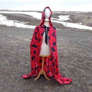 Black Red Floral Mikado Rose Hooded Cape Valentine's Day Gothic Wedding ...