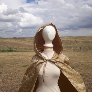 Gold Bridal Cloak Tan Hooded Fantasy Wedding Cape Renaissance Costume ...