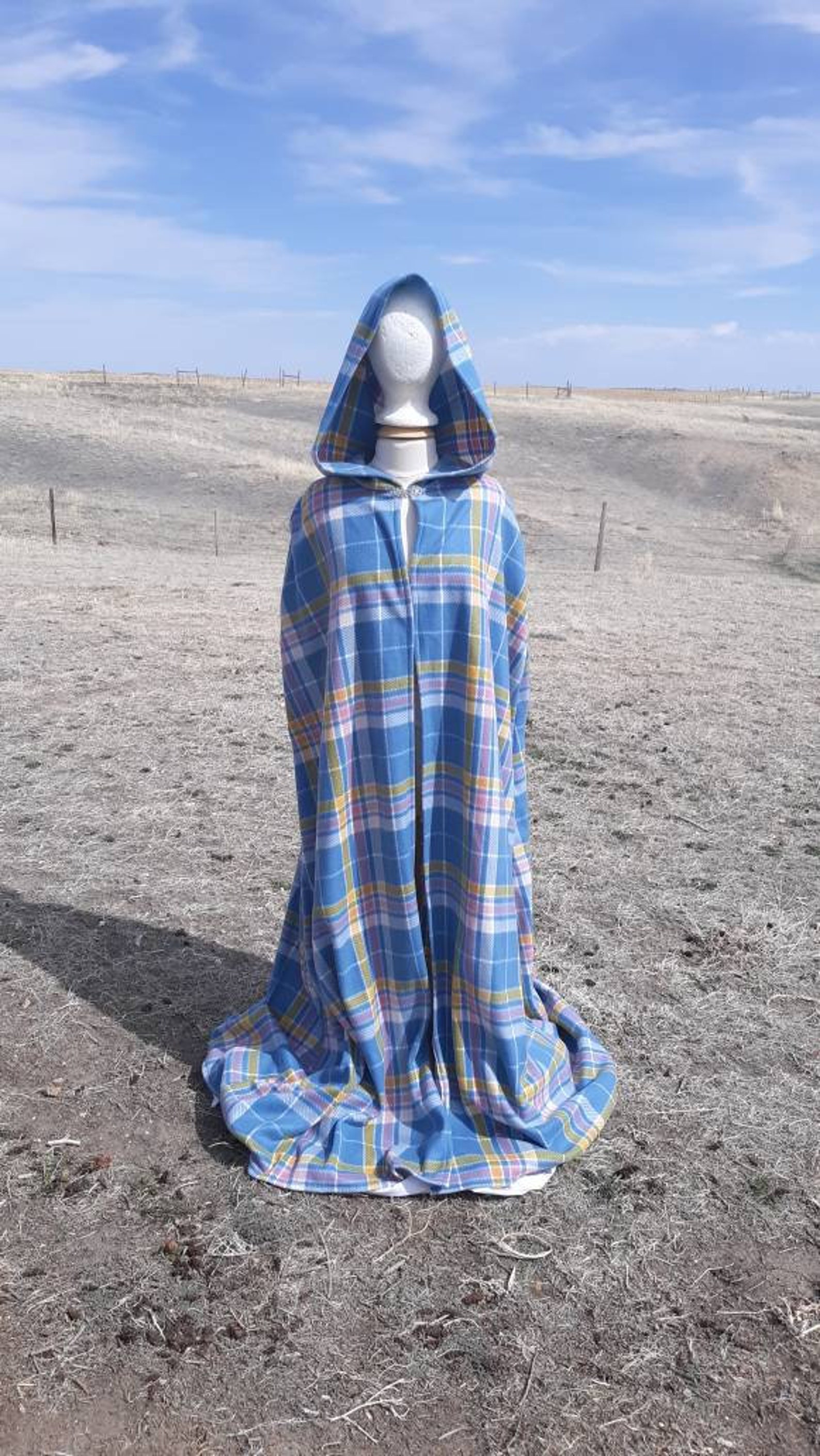 Blue Plaid Fleece Cloak Hooded Wedding Renaissance Medieval | Etsy