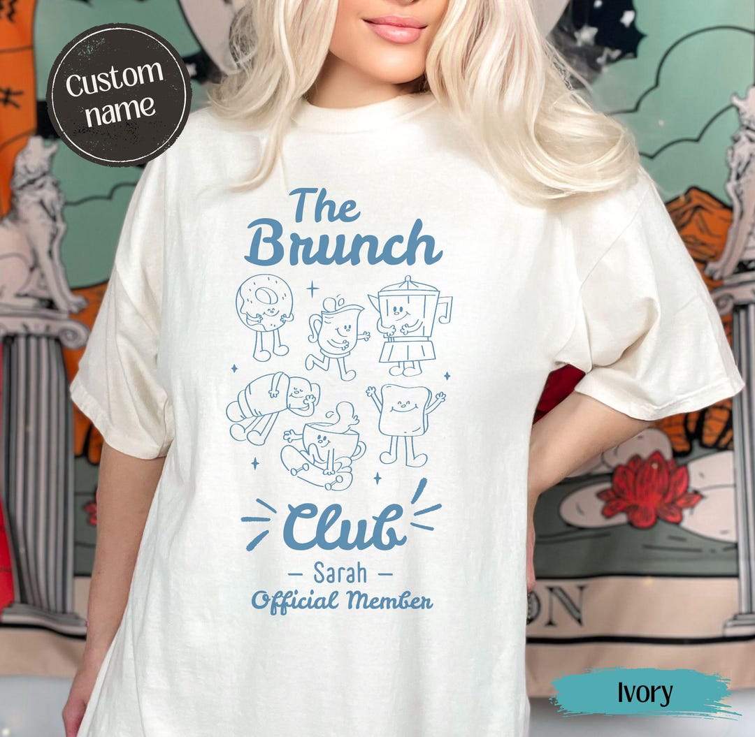 Brunch Club Shirt Personalized With Name, Foodie Gift for Her, Doodle ...