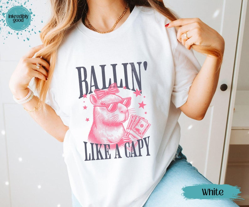 Ballin Like A Capybara, Retro Capybara, Cool Capybara T-shirt, Capybara ...