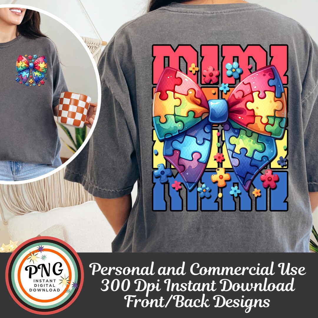Front/back Coquette Austim Bow Mimi Png, Autism Mimi Shirt, Autism ...