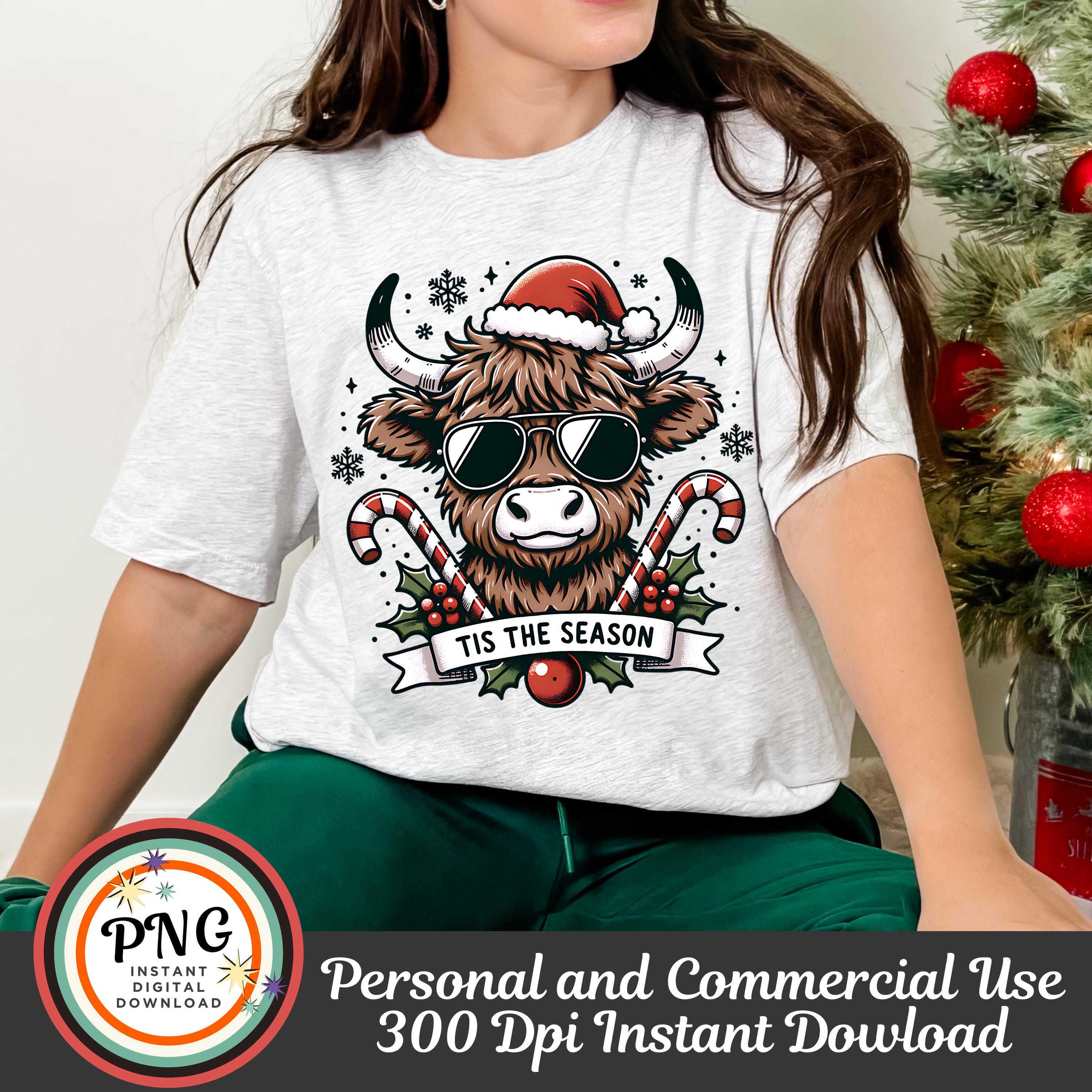 Funny Christmas Highland Cow PNG, Cute Holiday Highland Cow Sublimation ...