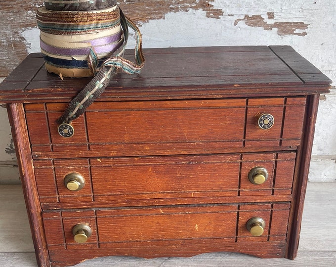 Antique Spool Chest 3 Drawer Store Mercantile Dry Goods Drawers Small ...