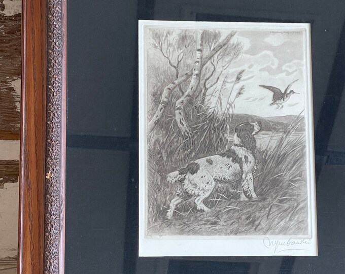 Vintage Etching Signed - Paris Etching Society - Hunting Dog and Duck ...