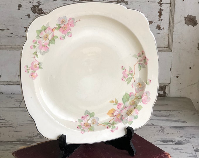 Vintage Dinner Plate -regina Square Pink Floral Plate - Paden City ...