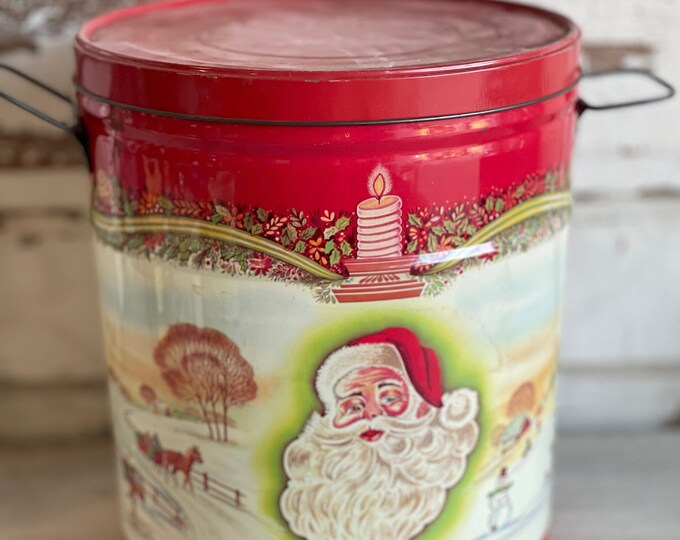 Vintage Holiday Tin Bucket With Lid Baltimore MD - Double Handle ...
