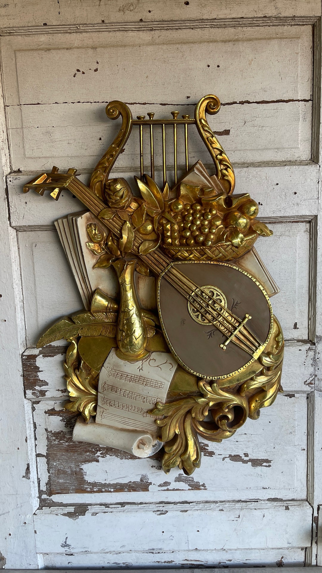 Vintage Syroco Wall Hanging 1971 Mandolin Musical Hollywood Regency ...