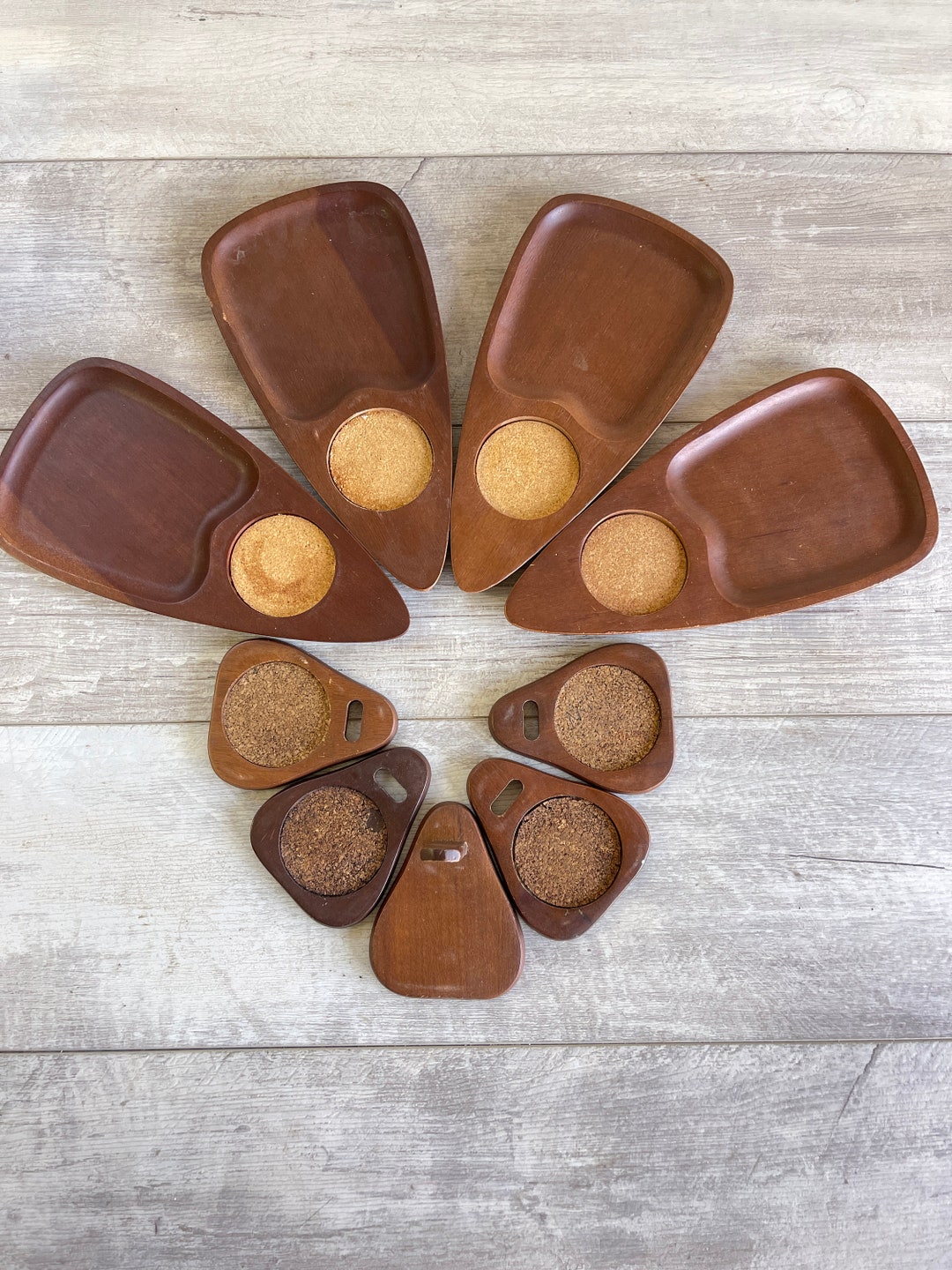 Vintage Sere Wood Snack Trays and Coasters Wood Walnut and - Etsy