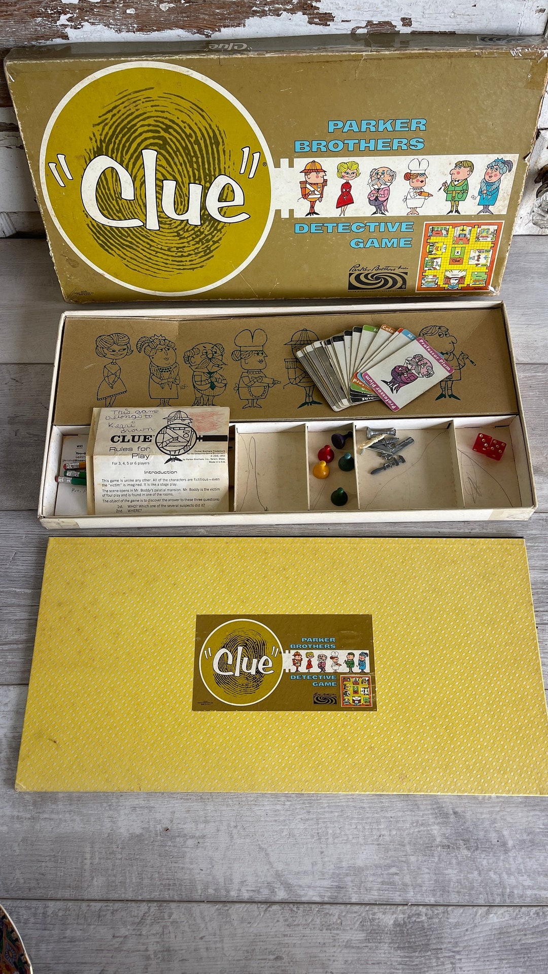 Vintage CLUE Board Game 1963s Parker Brothers Almost Complete Well ...