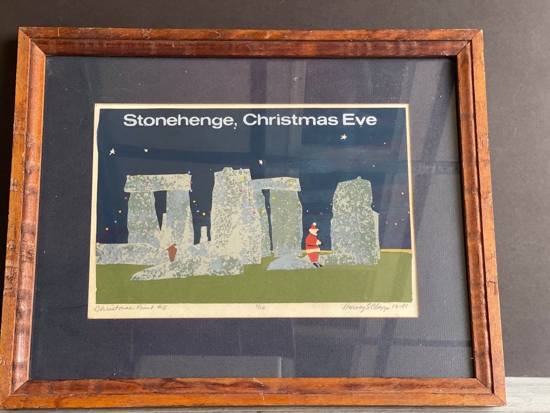 Vintage Litho Print "stonehenge, Christmas Eve" Framed Litho Print ...