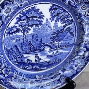 Antique Flow Blue Plate Crescent Ware Wild Rose George Jones and Sons ...