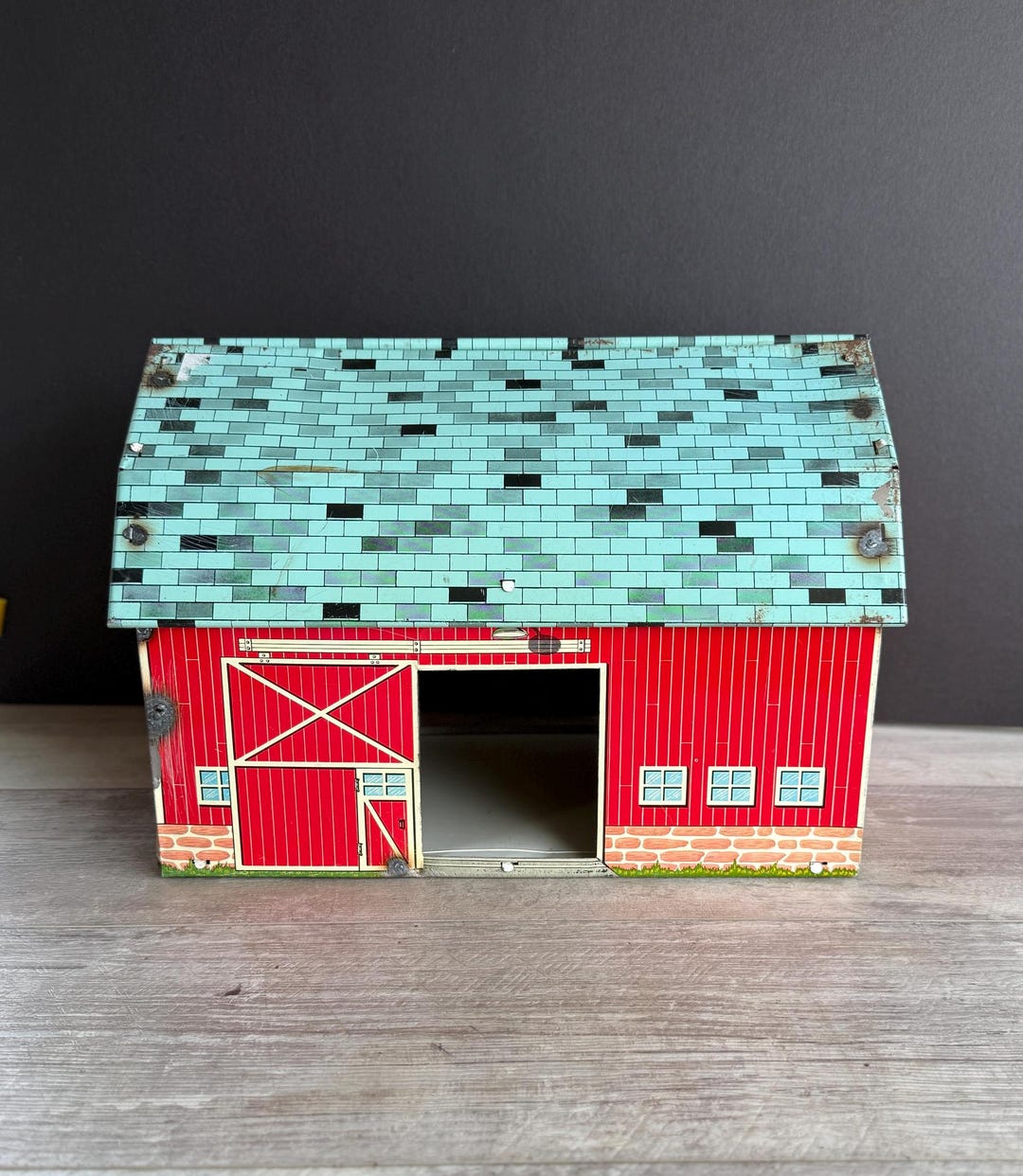 Vintage Tin Toy Barn - Rolling Acres Ohio Art - Sautered Tight - Etsy
