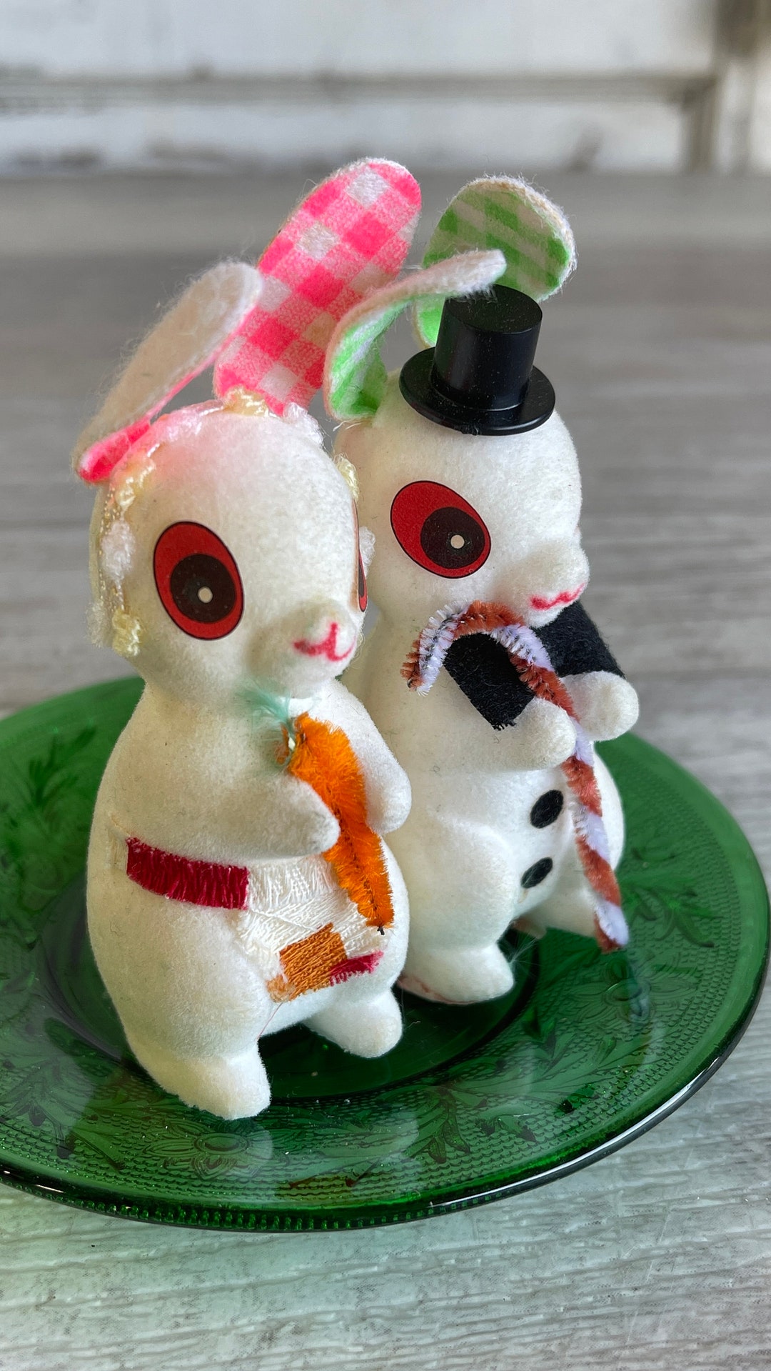 Vintage Easter Bunny Styrofoam Rabbits Big Eye Flocked Pair 3 Inches ...